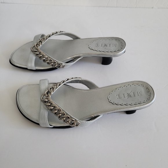 Mixit | Shoes | Mixit Silver Sandals Heels Womens Size 65 M Metal Chain ...